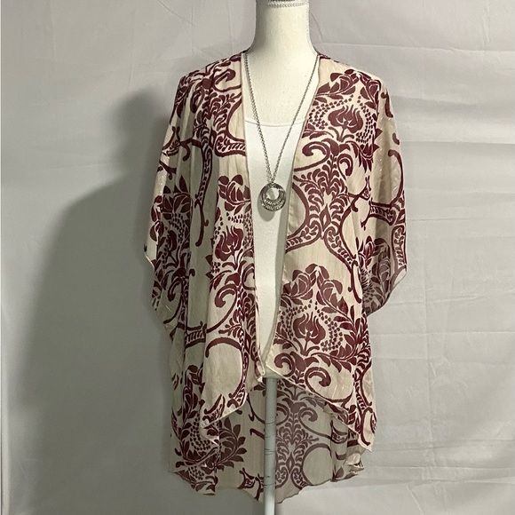 Tops | Cute And Stylish Burgundycream Colored Sheer Duster For The ...
